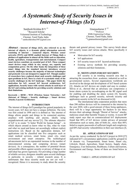 Pdf A Systematic Study Of Security Issues In Internet Of Things Iot