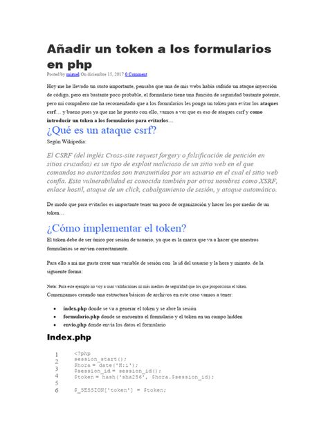 Añadir Un Token A Los Formularios En Php Pdf Red Mundial Internet Y Web