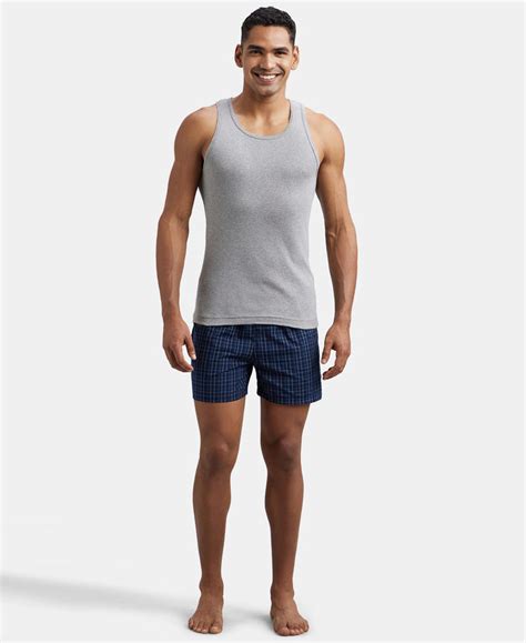 Buy Super Combed Cotton Rib Round Neck Sleeveless Vest Grey Melange And Teal Green Fp04 Jockey