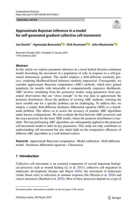 Pdf Approximate Bayesian Inference In A Model For Self Generated Gradient Collective Cell Movement