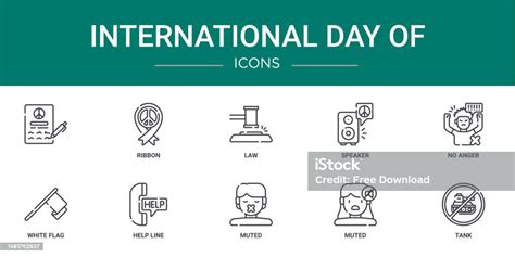 리본 법률 연사 분노 없음 백기 보고서 프리젠 테이션 다이어그램 웹 디자인 모바일 앱을위한 헬프 라인 벡터 아이콘과 같은 10 개의 개요 웹 국제 아이콘의 집합 기에 대한