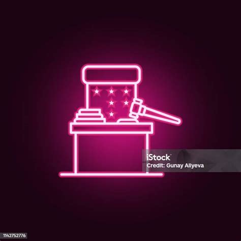 판사의 자 망치 네온 아이콘입니다 법의 요소 정의세트 웹사이트 웹 디자인 모바일 앱 정보 그래픽에 대 한 간단한 아이콘 개념에 대한 스톡 벡터 아트 및 기타 이미지 Istock