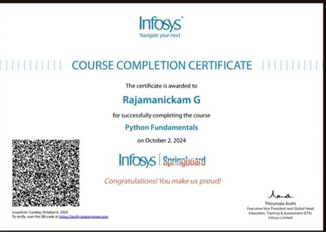 Raja Manickam G On Linkedin A Python Fundamentals Course Completed On