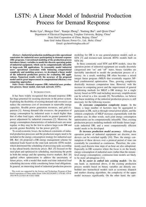 Pdf Lstn A Linear Model Of Industrial Production Process For Demand Response