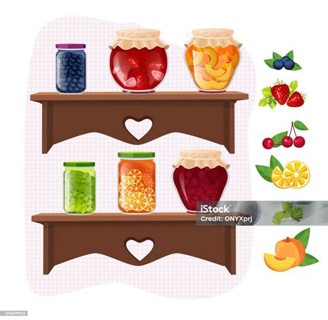 집에서 만든 잼 마멀레이드 과일 디저트 방해 항아리 선반 벡터 세트에 전통적인 유리 포장 개체 그룹에 대한 스톡 벡터 아트 및 기타 이미지 개체 그룹 건강관리와 의술