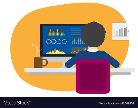 A Data Analyst Sits At Work In Front Royalty Free Vector