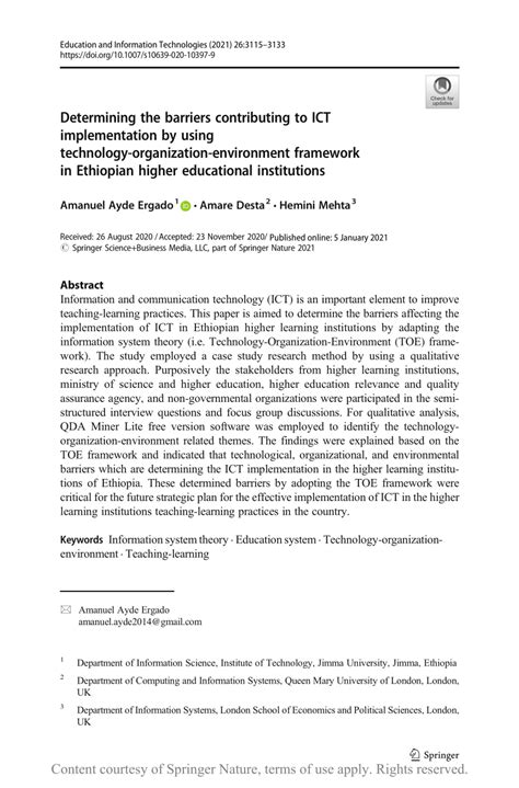 Determining The Barriers Contributing To Ict Implementation By Using Technology Organization