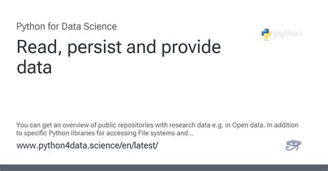 Read Persist And Provide Data Python For Data Science