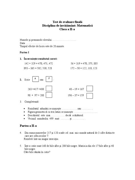 Test Matematica Clasa A 2 A Pdf