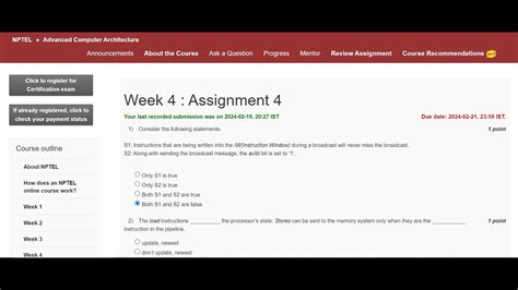Nptel Advanced Computer Architecture Week 4 Assignment 4jan Apr 2024 Subscribe Like