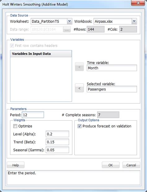 Holt Winters Smoothing Example Solver