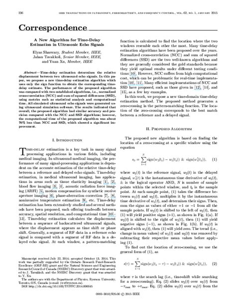 Pdf A New Algorithm For Time Delay Estimation In Ultrasonic Echo Signals