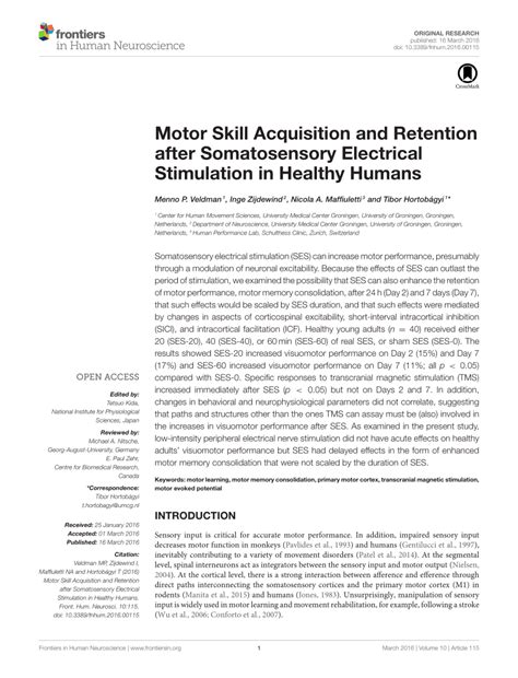 Pdf Motor Skill Acquisition And Retention After Somatosensory Electrical Stimulation In