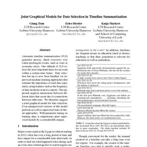 Joint Graphical Models For Date Selection In Timeline Summarization Acl Anthology