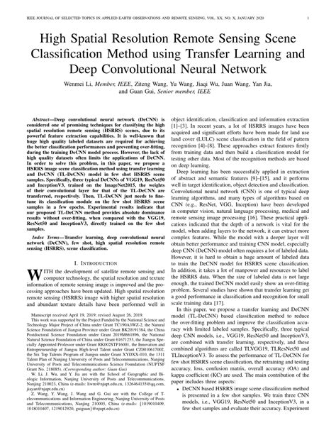 pdf high spatial resolution remote sensing scene classification method using transfer learning