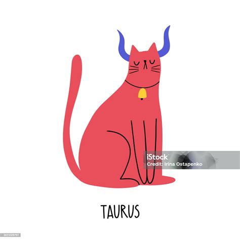 고양이 조디악 점성술 표지판 황소자리 손 그리기 스타일입니다 벡터 그림 조디악 기호입니다 흰색 배경에 고립되어 있습니다 포스터 티셔츠 엽서에 좋습니다 가축에 대한 스톡 벡터