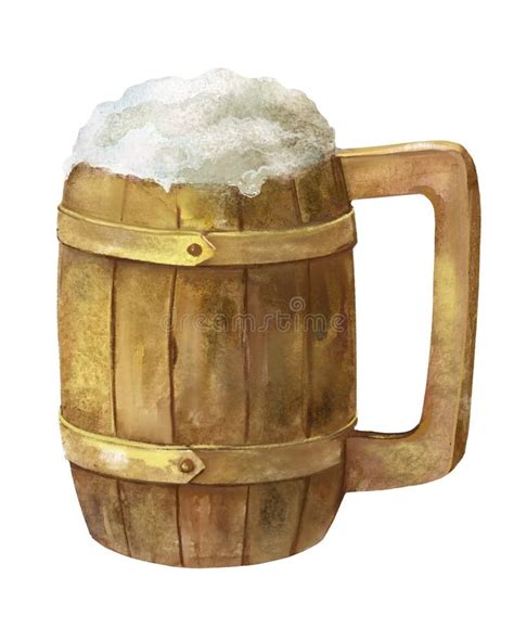 Wooden Beer Mug With Beer And Foam Watercolor Illustration Stock Illustration Illustration Of
