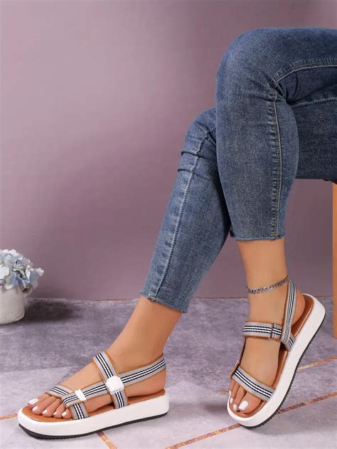 Дамски раирани сандали на квадратни обувки с Temu Bulgaria