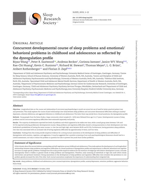 Pdf Concurrent Developmental Course Of Sleep Problems And Emotionalbehavioral Problems In