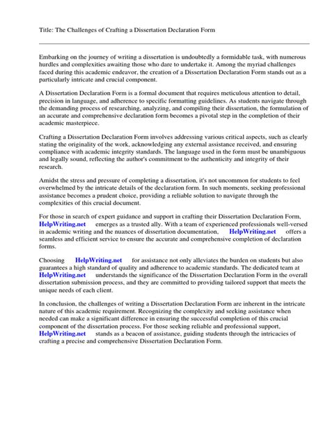 Dissertation Declaration Form Pdf Thesis Essays