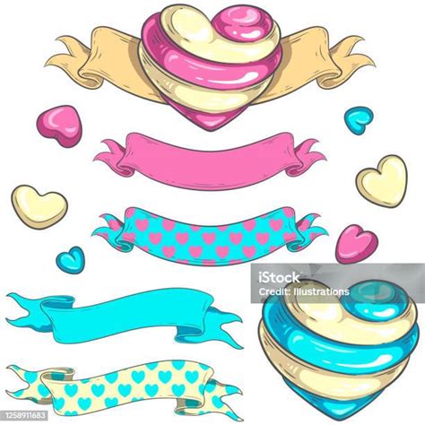 달콤한 사탕 심장 양식에 일치시키는 벡터 일러스트 세트 개념에 대한 스톡 벡터 아트 및 기타 이미지 개념 개체 그룹