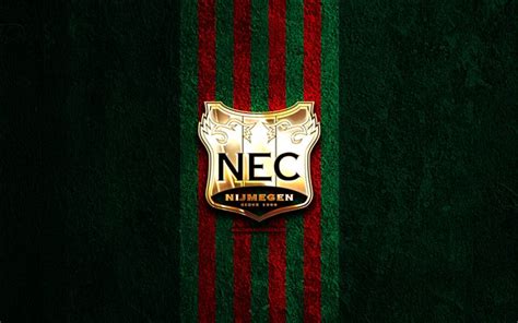 다운로드 Nec Nijmegen 골든 로고 4k 녹색 돌 배경 에레디비시 네덜란드 축구 클럽 Nec 네이메헌 로고 축구 Nec 네이메헌 엠블럼 Nec 네이메헌
