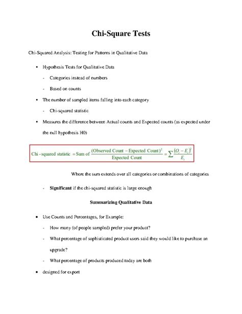 Chi Square Test Lecture Notes 1 Chi Square Tests Chi Squared Analysis Testing For Patterns