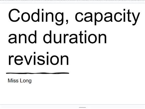 coding capacity and duration memory revision teaching resources
