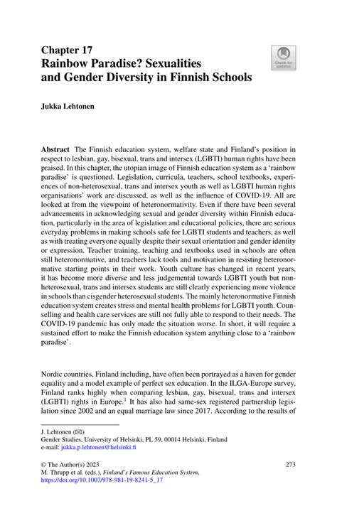 Pdf Rainbow Paradise Sexualities And Gender Diversity In Finnish Schools