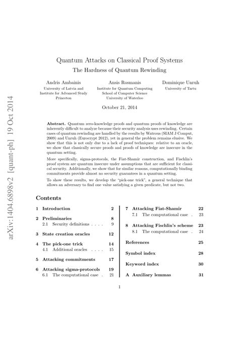 Pdf Quantum Attacks On Classical Proof Systems The Hardness Of