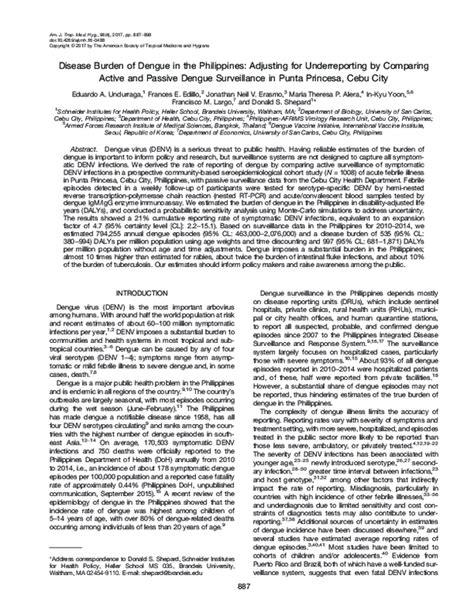 Pdf Disease Burden Of Dengue In The Philippines Adjusting For Underreporting By Comparing