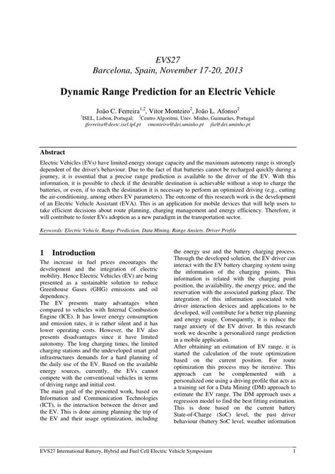Pdf Dynamic Range Prediction For An Electric Vehicle
