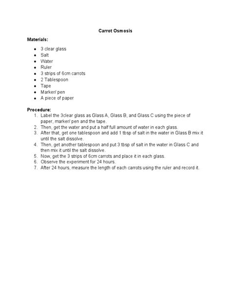 The Effect Of Salt Concentration On Carrot Osmosis An Experiment On