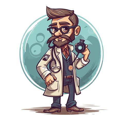 의사 청진기 벡터 작은 카메라를 들고 실험실 가운에 만화 의사 상표 클립 아트 Png 일러스트 및 벡터 에 대한 무료