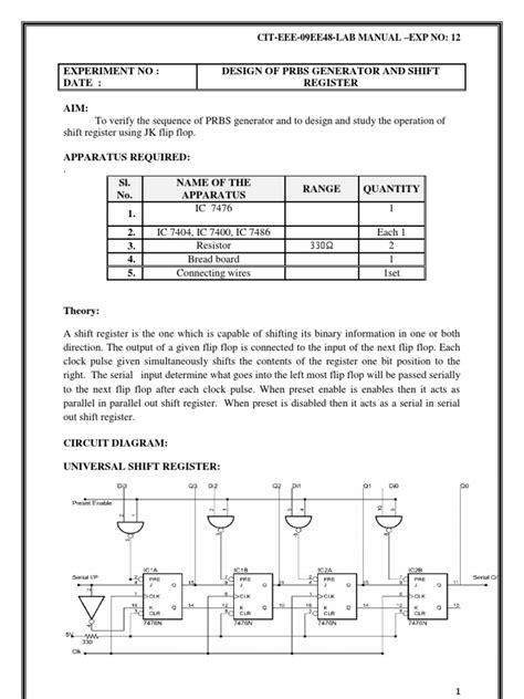 Exp 12 Prbs Generator And Shift Register Pdf Electrical Circuits Manufactured Goods