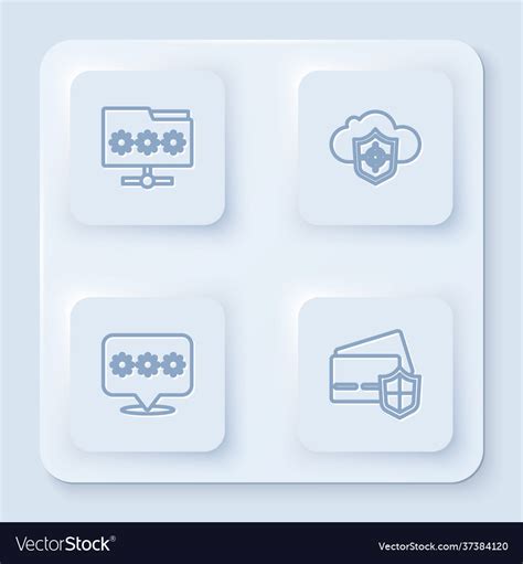 Set Line Folder With Password Cloud And Shield Vector Image