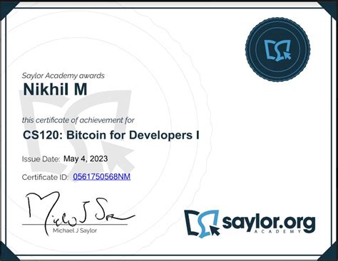 Nikhil Manoj On Linkedin I Recently Completed The Cs120 Bitcoin For