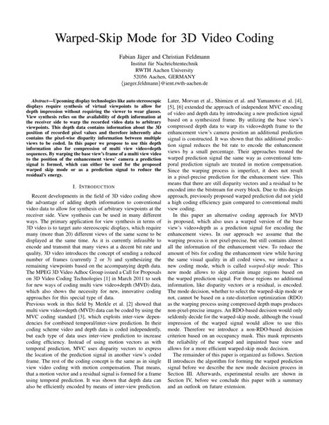 Pdf Warped Skip Mode For 3d Video Coding