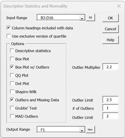 Descriptive Statistics Outliers Dialog Real Statistics Using Excel