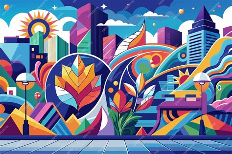 Premium Vector Colorful Stylized Cityscape Illustration Featuring Abstract And Geometric
