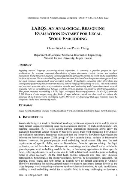 Larqs An Analogical Reasoning Evaluation Dataset For Legal Word Embedding Pdf