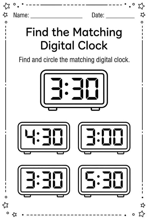 Find The Matching Digital Clock Worksheet Download And Print Now