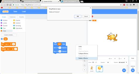 confirmation dialog for deleting blocks is inconsistent with right