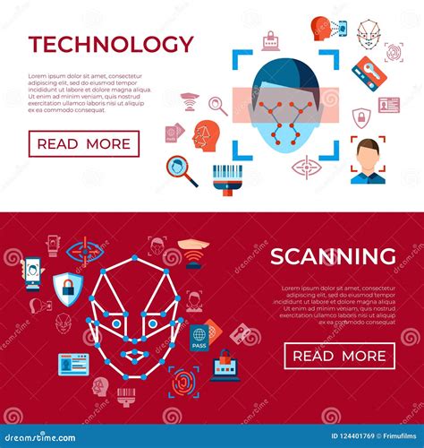 Digital Vector Facial Recognition Icons Set Stock Illustration Illustration Of Protection