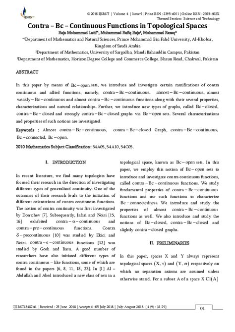 Pdf Contra Bc Continuous Functions In Topological Spaces