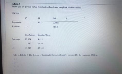 Solved Exhibit 3 Below You Are Given A Partial Excel Output