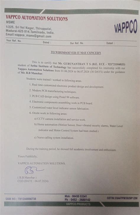 Im Thrilled To Share My Internship Experience At Vappco Automation Solutions During My