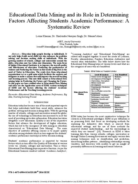 Educational Data Mining And Its Role In Determining Factors Affecting