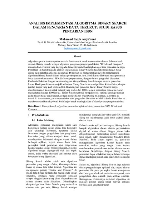 Pdf Analisis Implementasi Algoritma Binary Search Dalam Pencarian