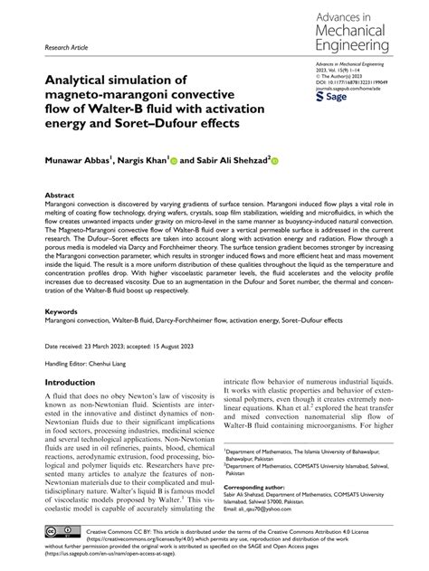 Pdf Analytical Simulation Of Magneto Marangoni Convective Flow Of Walter B Fluid With